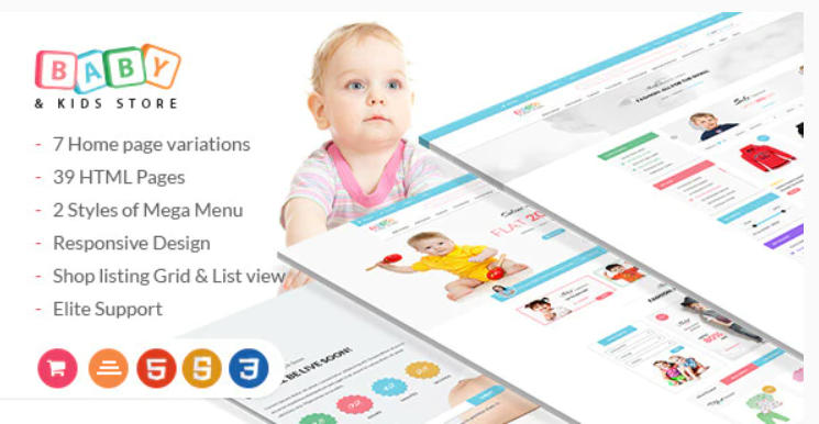 Baby & Kids Store eCommerce HTML Template with RTL Package - Download now
