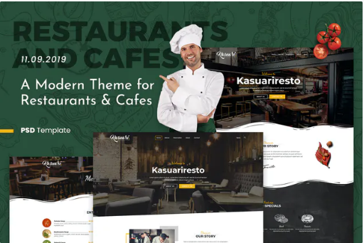 Kasuari | Restaurants and Cafes PSD Template - Download now