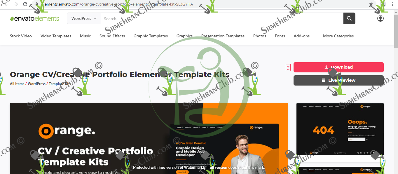 Orange CV/Creative Portfolio Elementor Template Kits|Srmehranclub