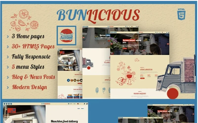 Download Bunlicious | Food truck and Restaurant HTML 5 Website Template