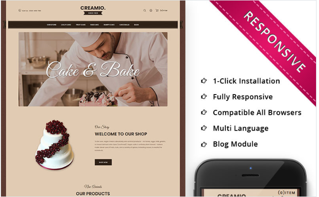 Creamio Cake Shop Responsive OpenCart Template Download