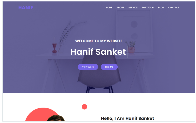 Download Hanif Personal Portfolio Landing Page Template
