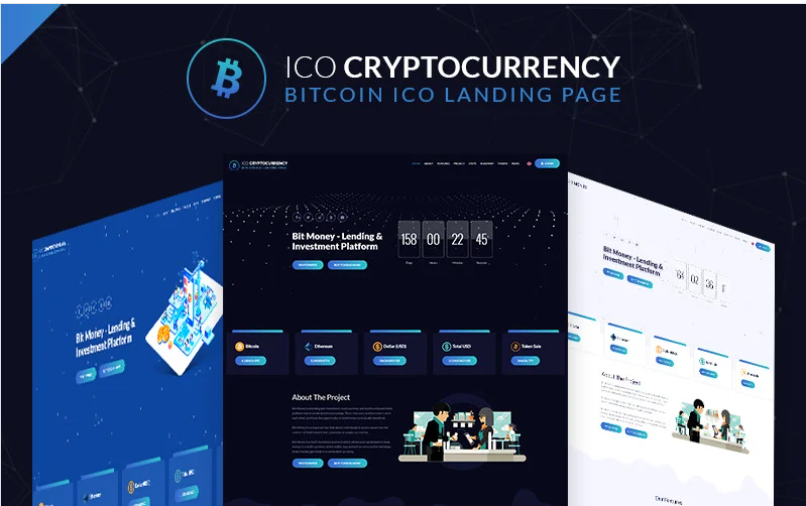 Download ICO Cryptocurrency Bitcoin Landing Page Template
