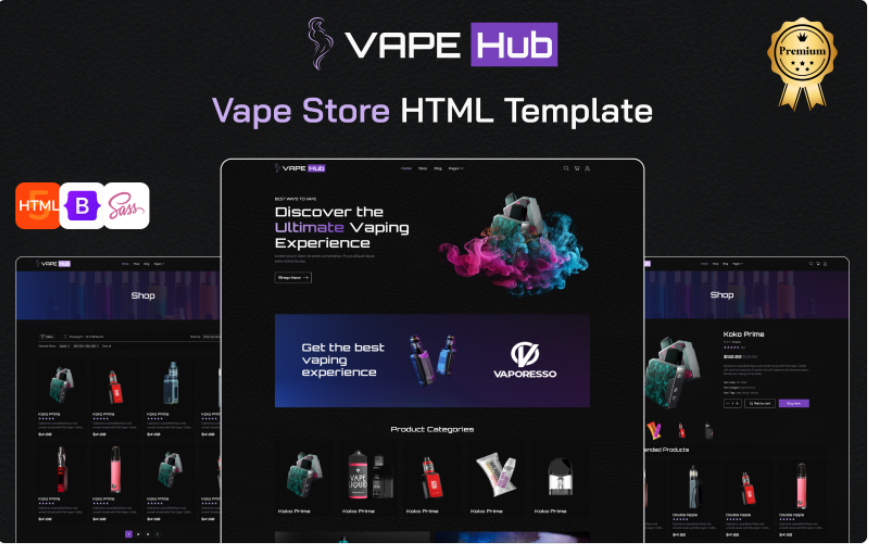Vape Hub - Ultimate Vape & E-liquid Store eCommerce HTML Bootstrap Template Website Template