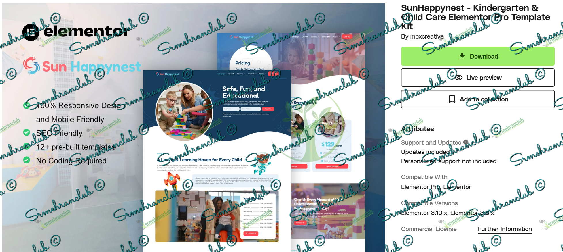 SunHappynest - Kindergarten & Child Care Elementor Pro Template Kit