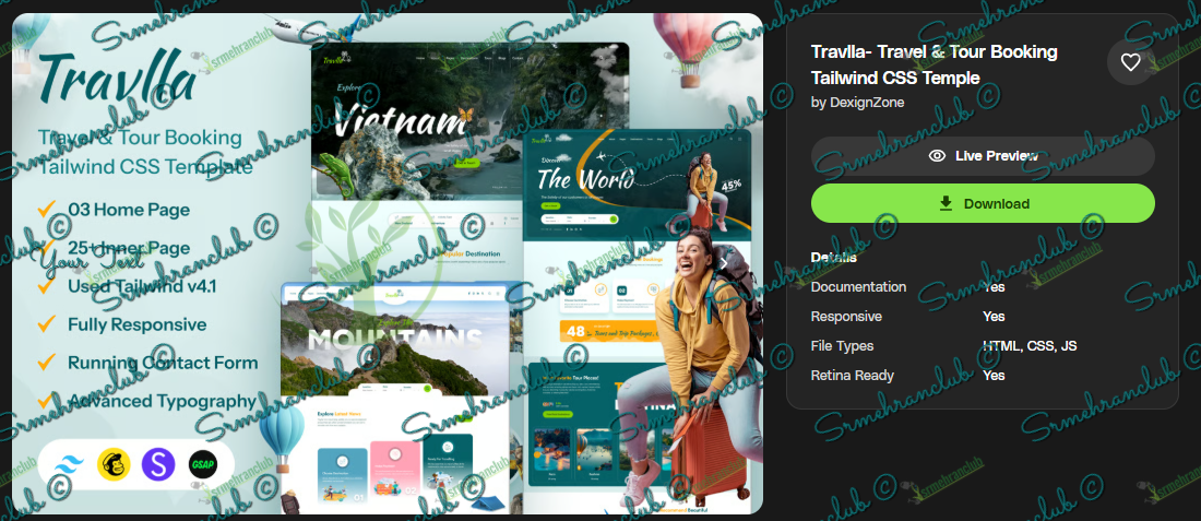Travlla Tailwind travel & tour booking template free download