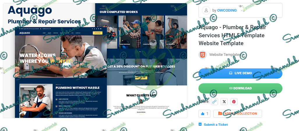 Aquago Plumber & Repair Services HTML5 Template Download