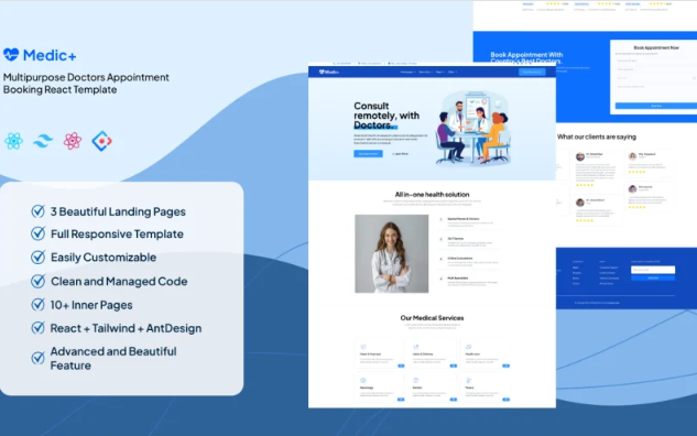 Medic+ ReactJS Template – Hospital & Doctor Booking Free Download
