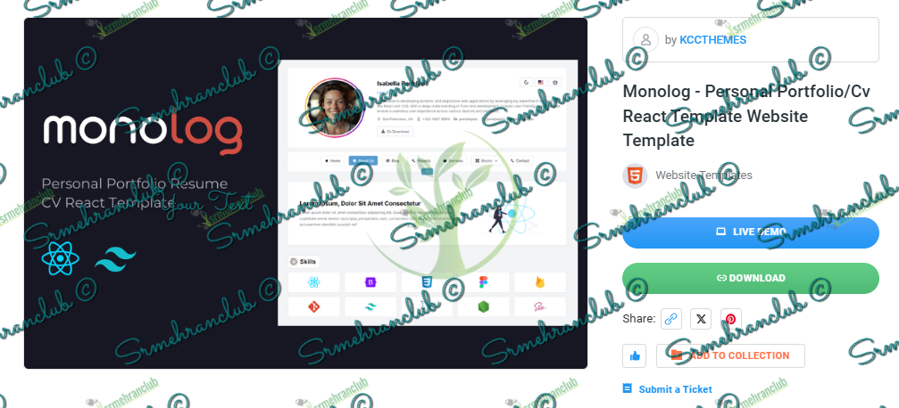 Monolog Personal Portfolio & CV React Template Free Download