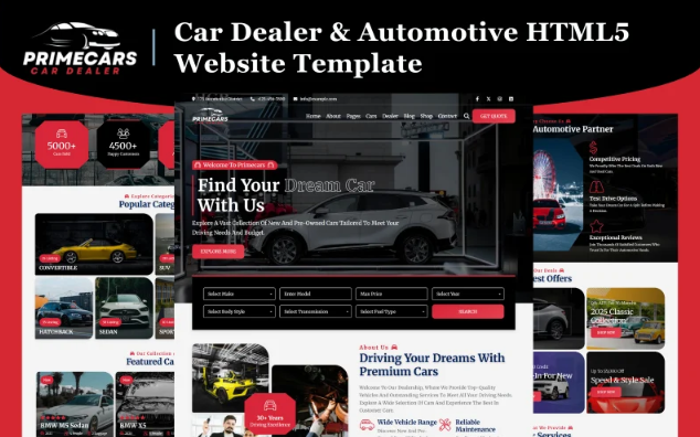 PrimeCars Car Dealer & Automotive HTML5 Template Free Download